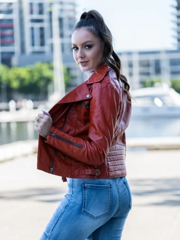 Womens Fashion Designer Leather Jacket Red Maroon