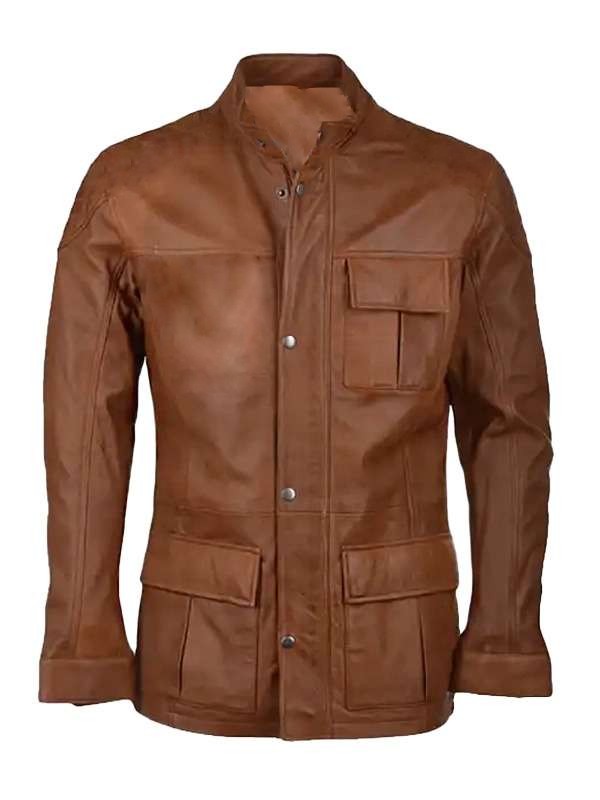 Mens Four Pockets Brown Leather Jacket | JACKETS JUNCTION