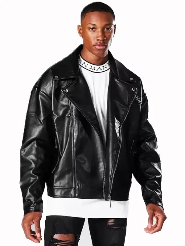 Mens Black Leather Oversized Biker Jacket | Jackets Junction