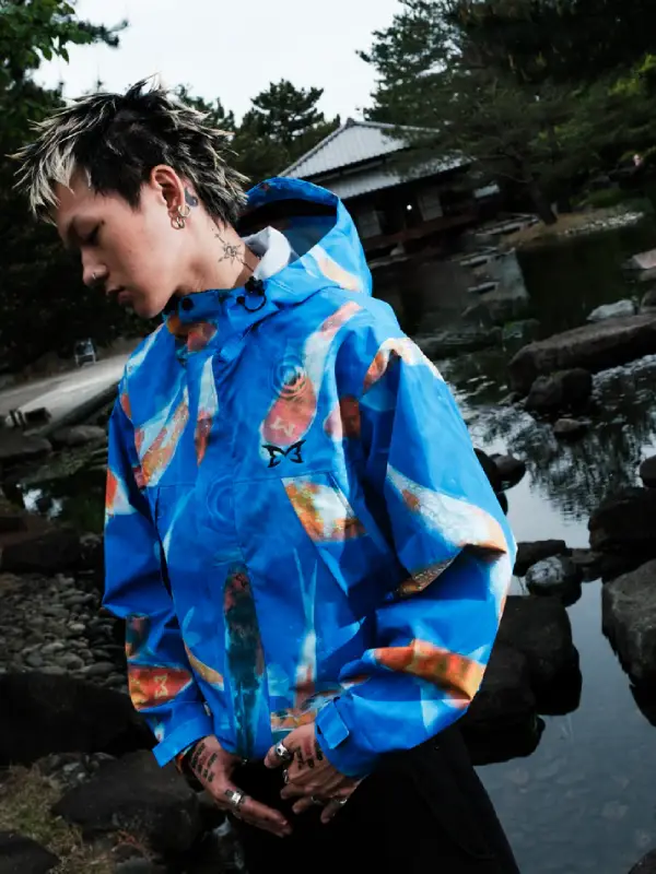 Fish Printed Metra Koi Jacket Blue | Jackets Junction