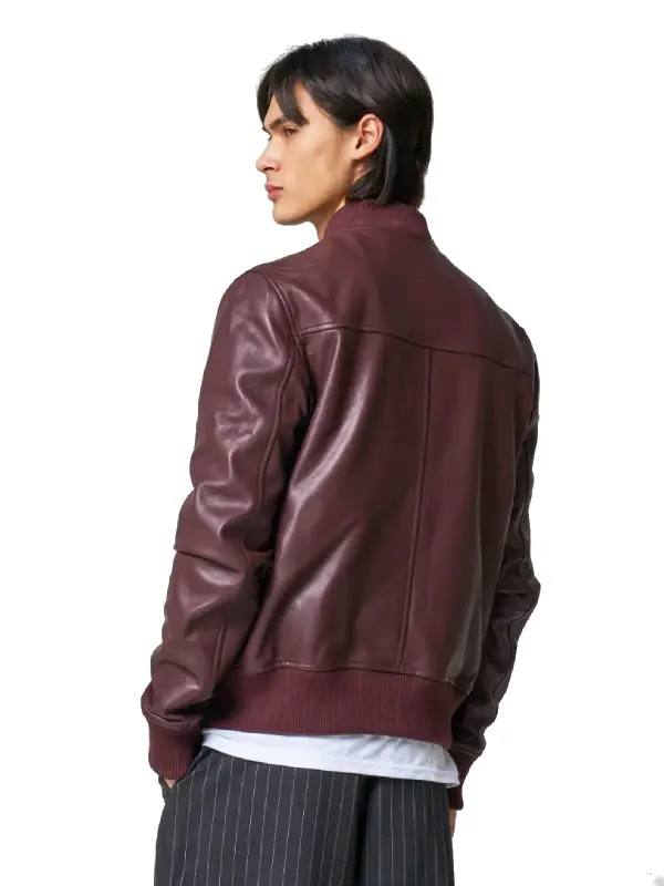 Barneys Burgundy Leather Bomber Jacket - Jackets Junction