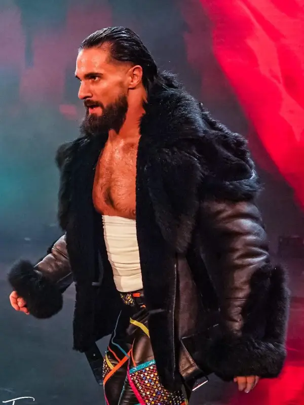 Seth Rollins Monday Night RAW Black Fur Leather Jacket