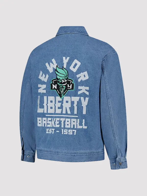 New York Liberty The Wild Collective Denim Jacket Blue
