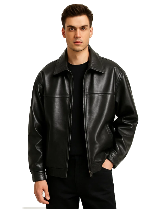 Men’s Classic Black Leather Zip-Up Jacket - Jackets Junction