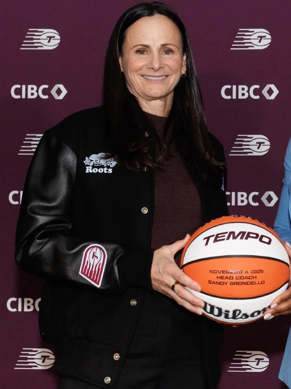 Sandy Brondello Roots Toronto Tempo Varsity Jacket Black