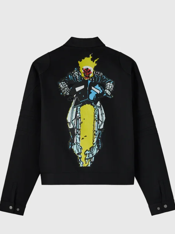 OVO Marvel Ghost Rider Denim Moto Jacket Black